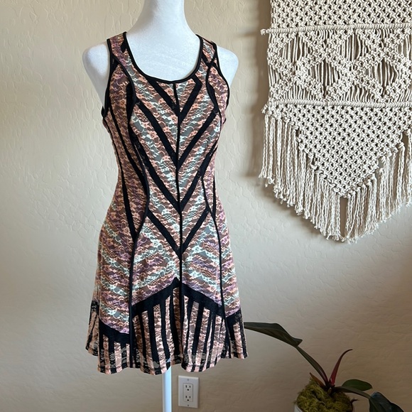 Bar III | Dresses | Vtg Bar Iii Pink Black Lace Sleeveless Mini Dress ...